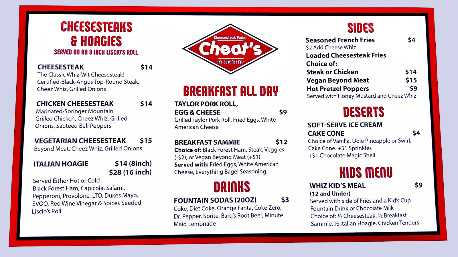 Photos: Preview the menu at Cheat’s Cheesesteak Parlor – Unpretentious ...