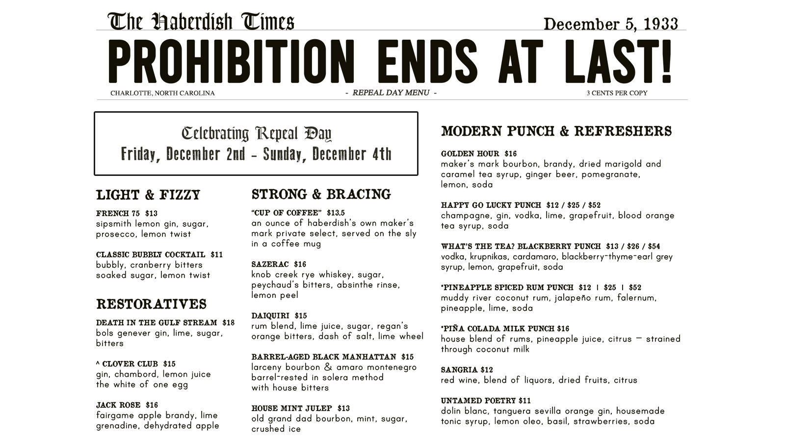 Where to celebrate Repeal Day – Unpretentious Palate